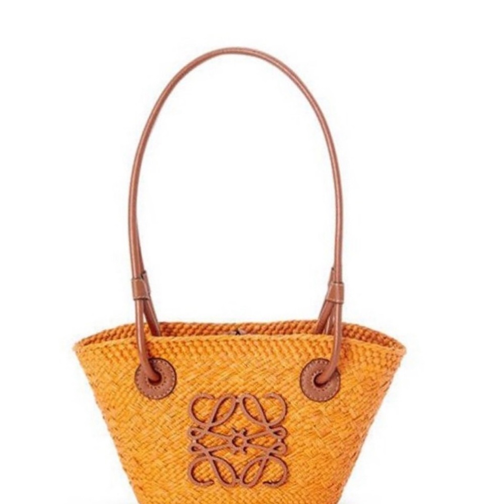 Loewe Orange And Brown Woven Tote With Leather Handles - Gem